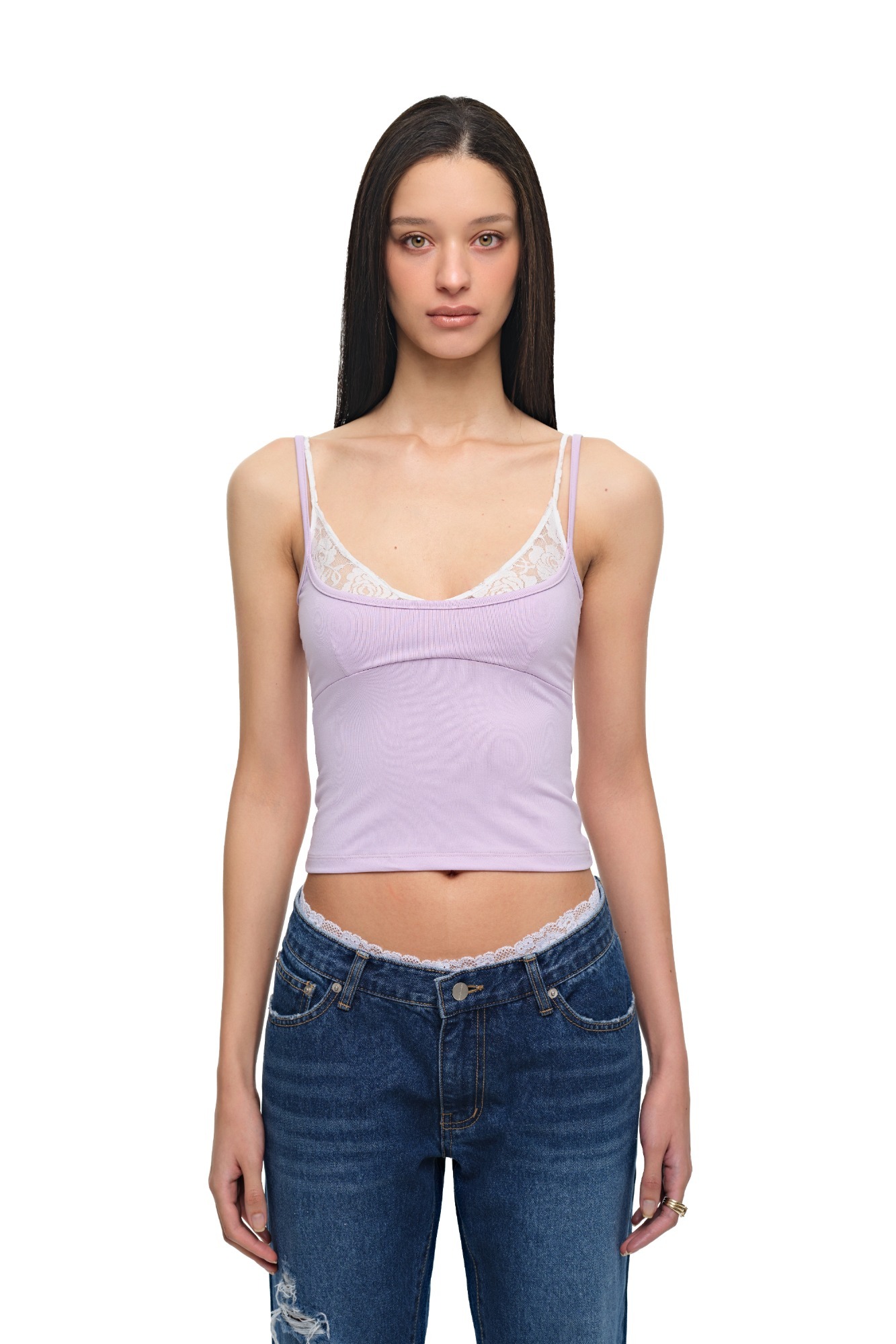 BRA-LAYERED SLEEVELESS TOP (LACE/LAVENDER) - toomuchtax
