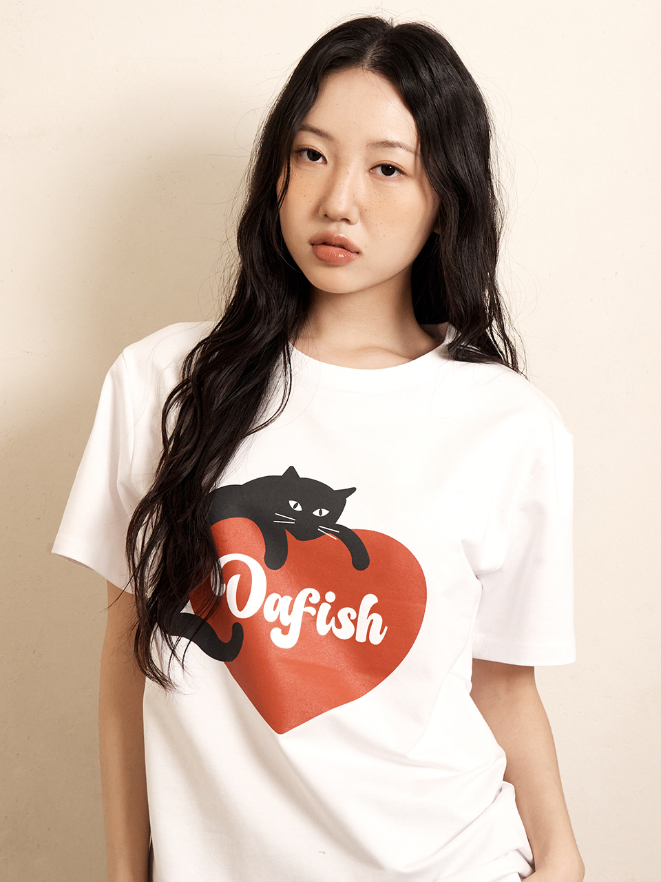 [OAFISH] Overfit Cat Heart T-Shirts, White - OAFISH | 리켓
