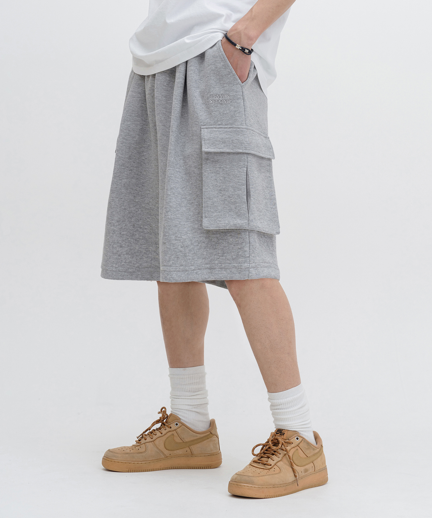 버뮤다 와이드 원턱 카고 스웨트 쇼츠_Gray - LEMAIN SECOND