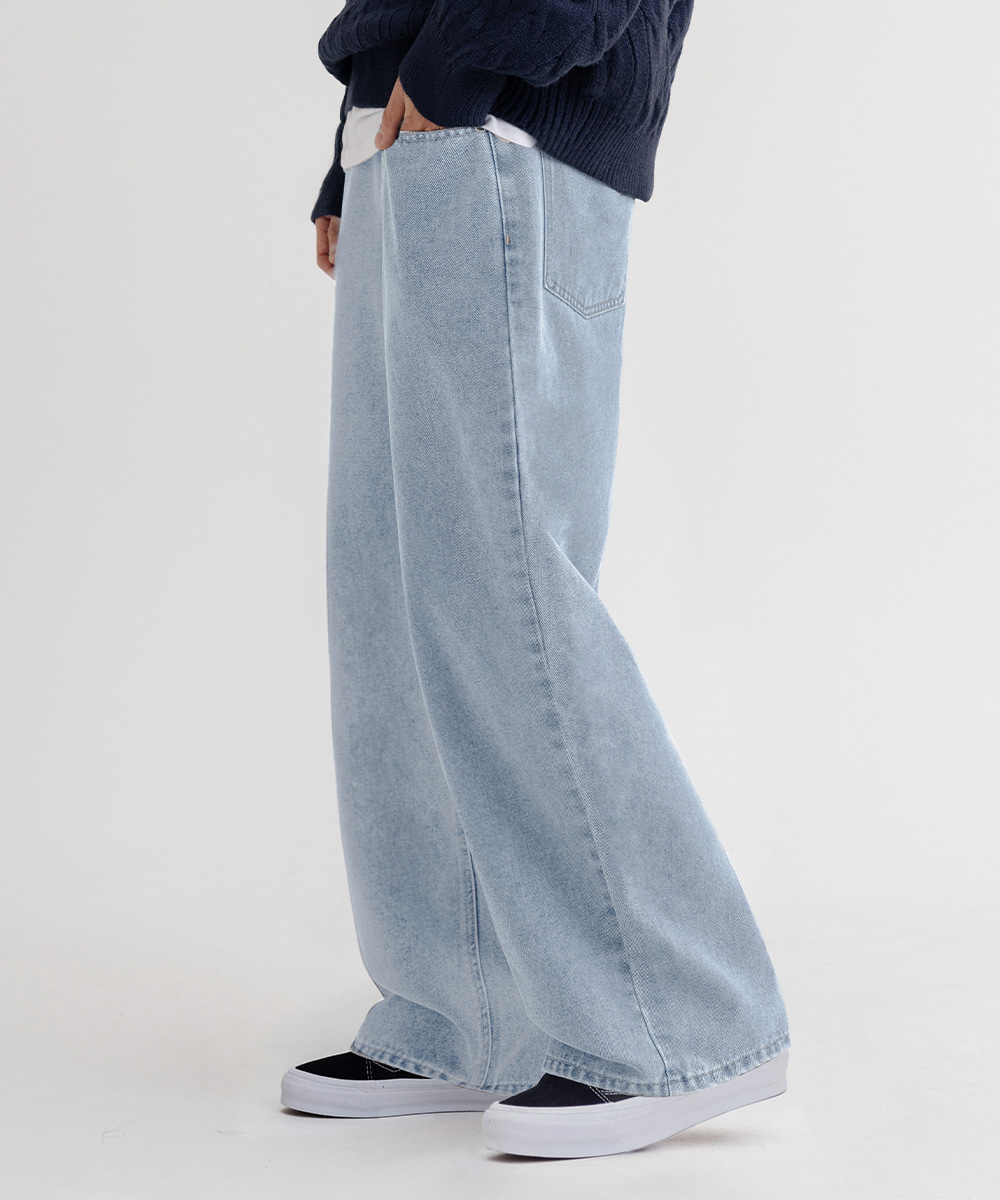 내추럴 워싱 와이드 데님 팬츠 Light blue - LEMAIN SECOND