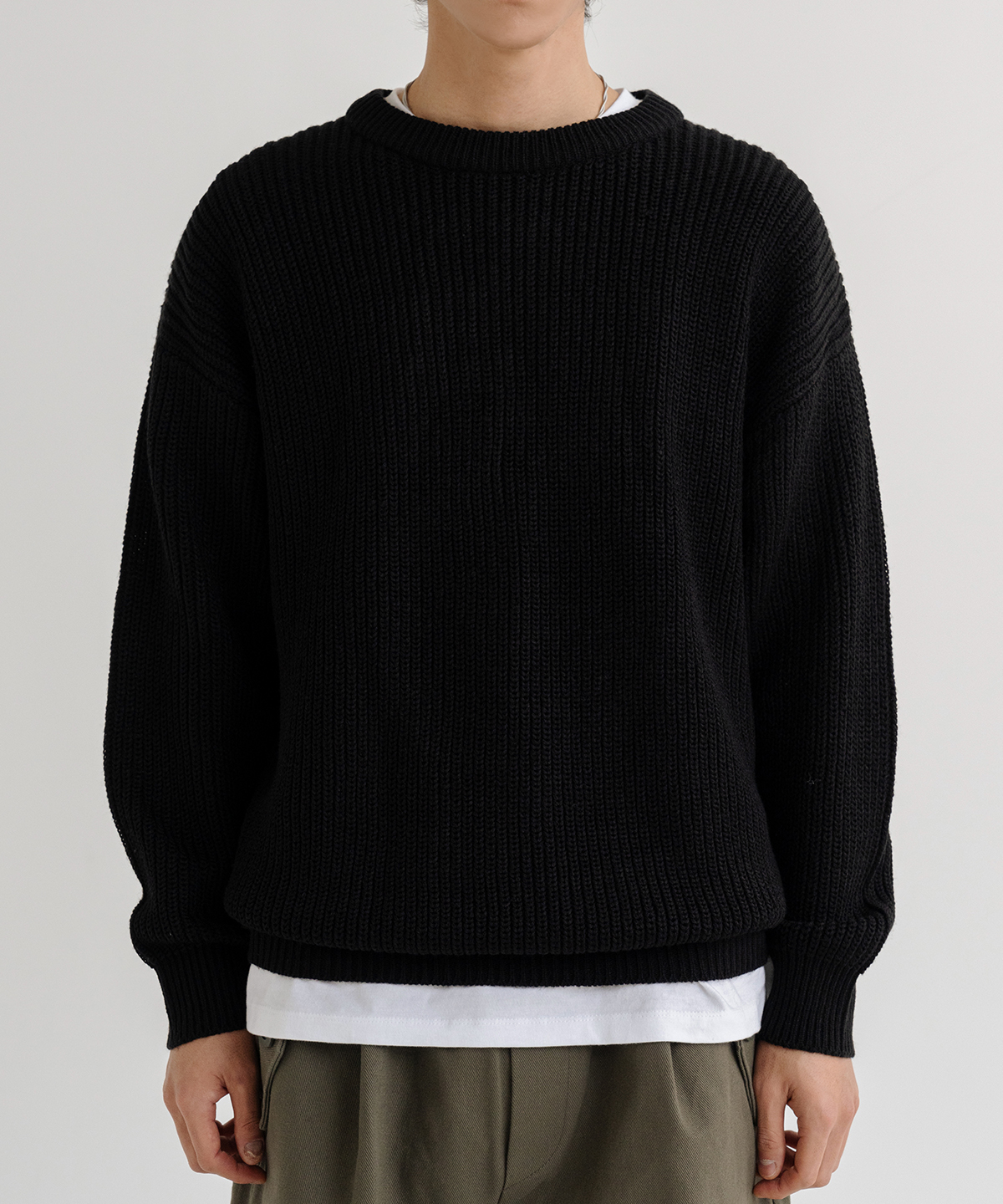 오버핏 볼륨 워셔블 크루넥 하찌 니트 Black - LEMAIN SECOND