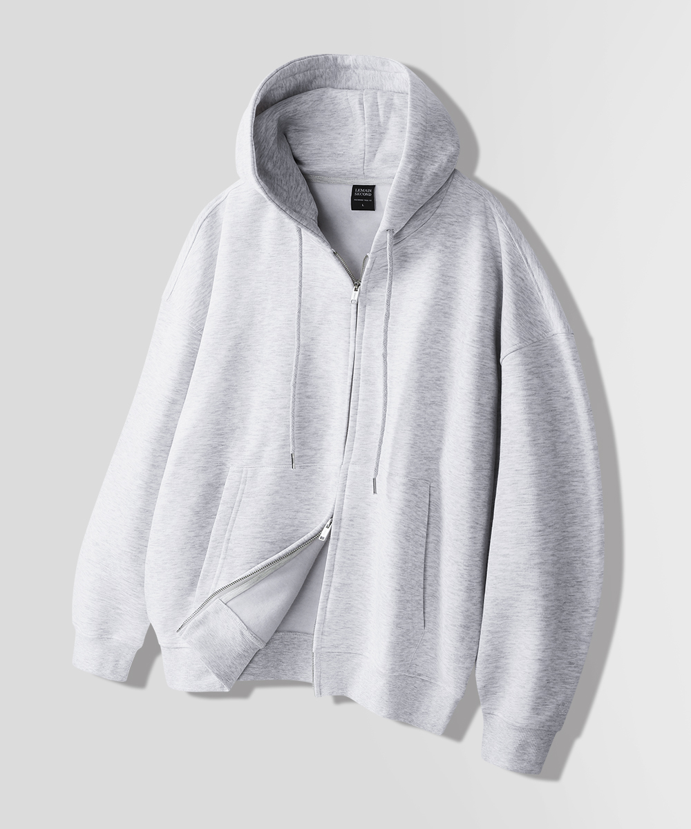 2WAY 오버핏 스웨트 후드 집업 White melange - LEMAIN SECOND