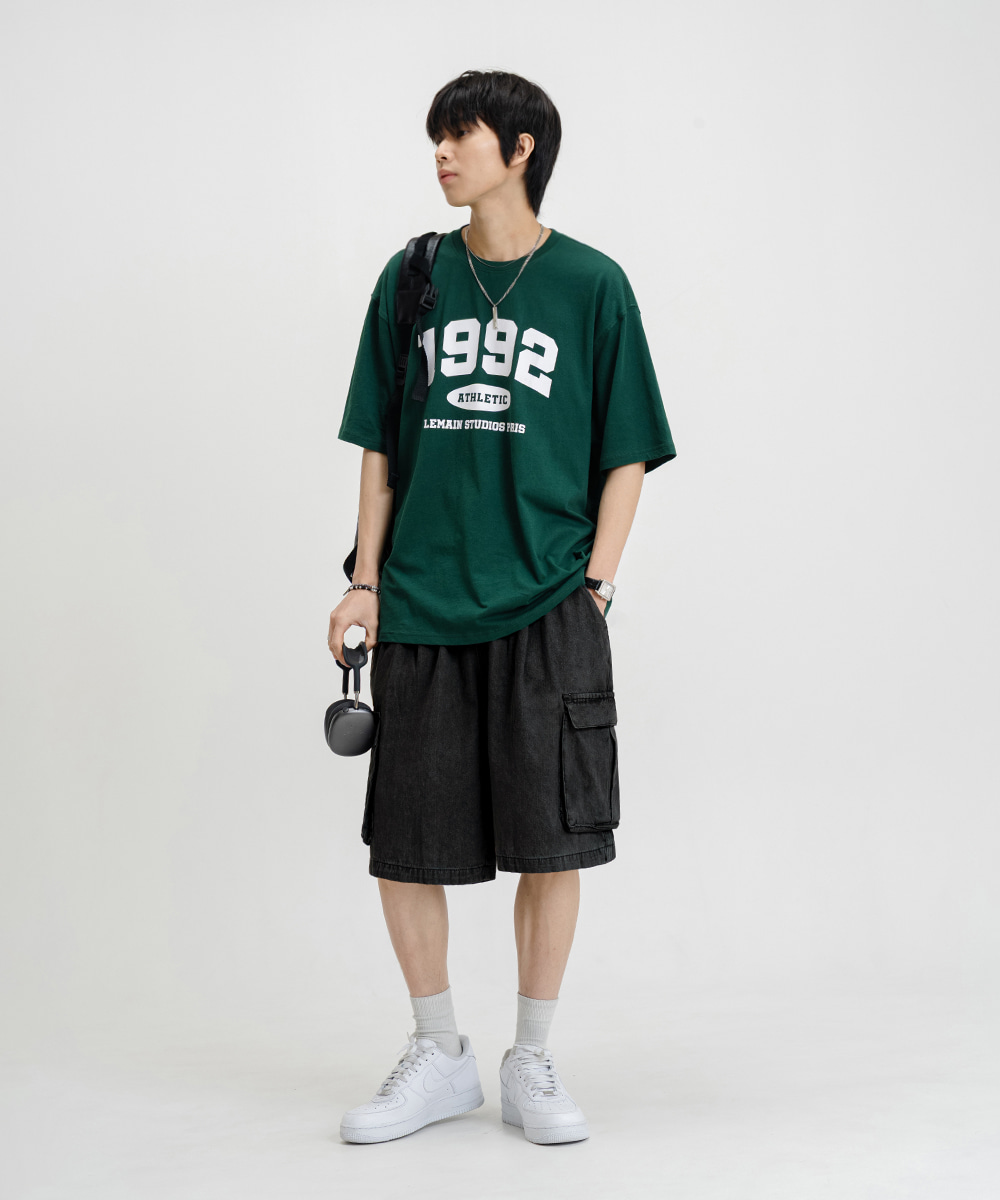 버뮤다 와이드 원턱 카고 데님 쇼츠_Black | LEMAIN SECOND