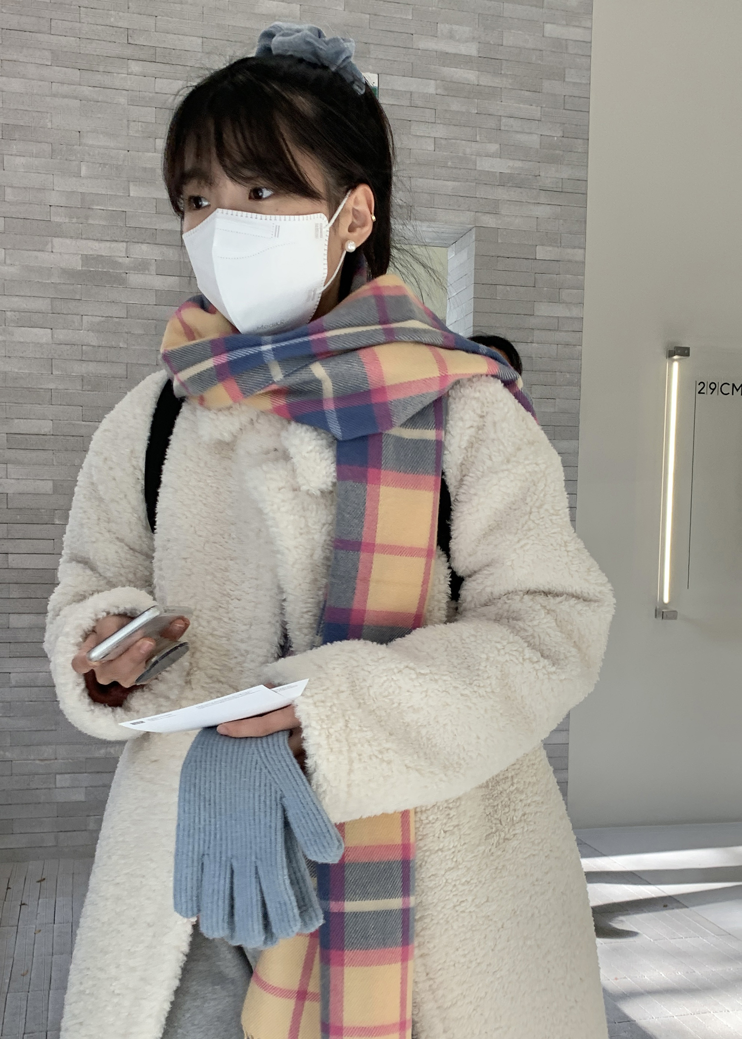 Pink check muffler - MONOA