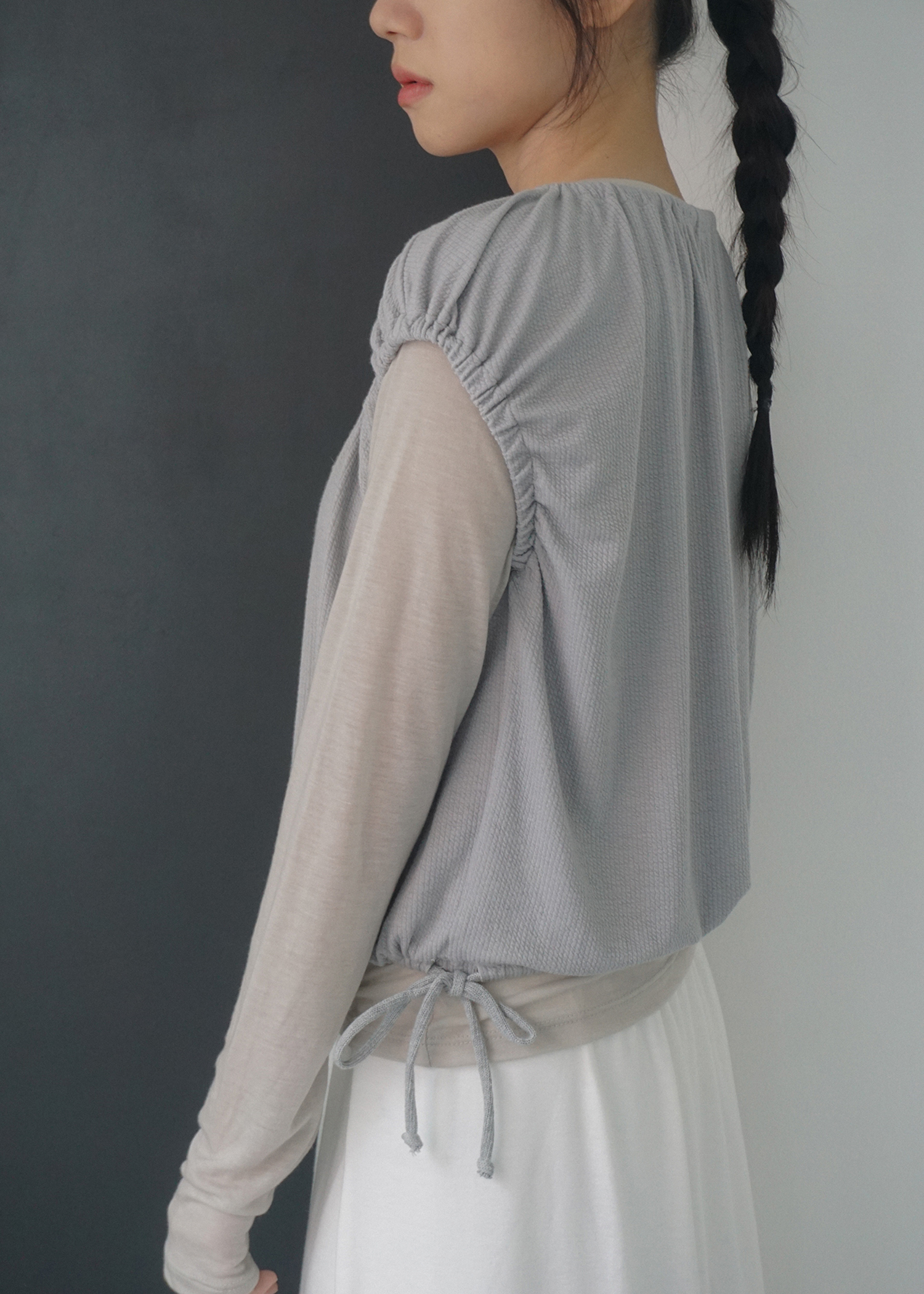 Apr string shirring top_Gray - MONOA