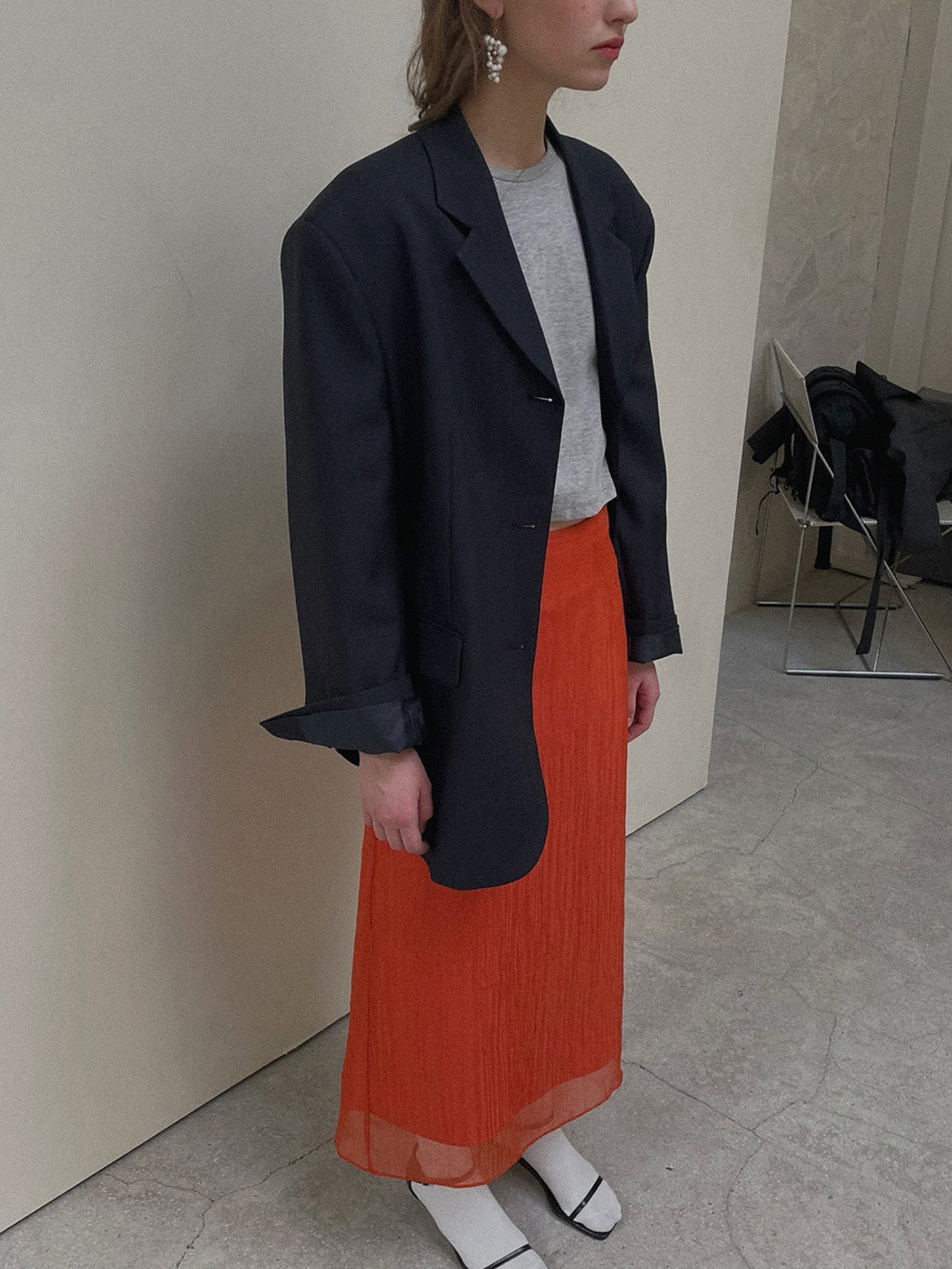 Mar silky texture skirt_Orange - MONOA