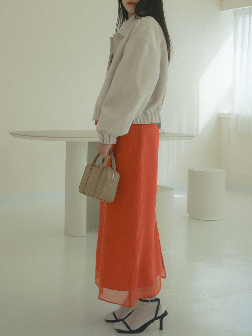 Mar silky texture skirt_Orange - MONOA