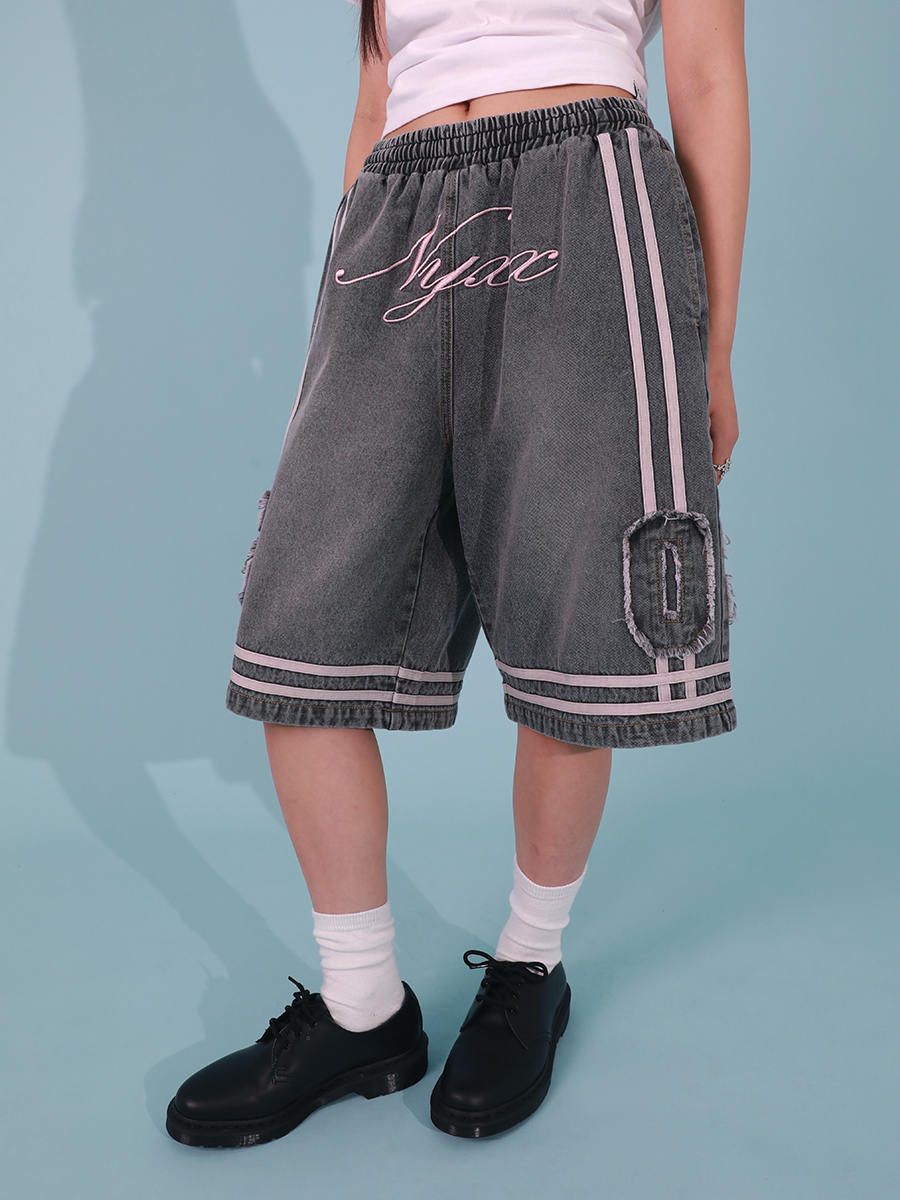 BASKETBALL DENIM HALF PANTS GRAY - NYXX