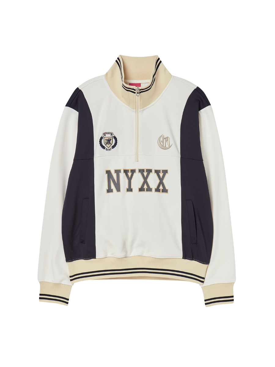 APLIQUE LOGO HALF ZIP-UP IVORY - NYXX