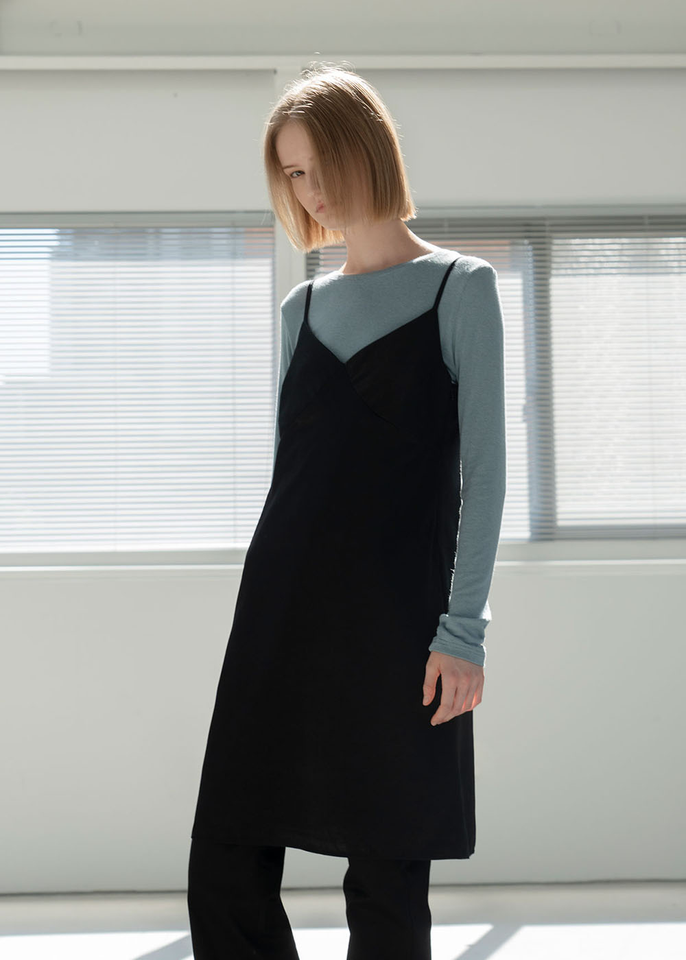 Satin Layered Slip Dress (Black) | morceau par morceau - 모슈파모슈