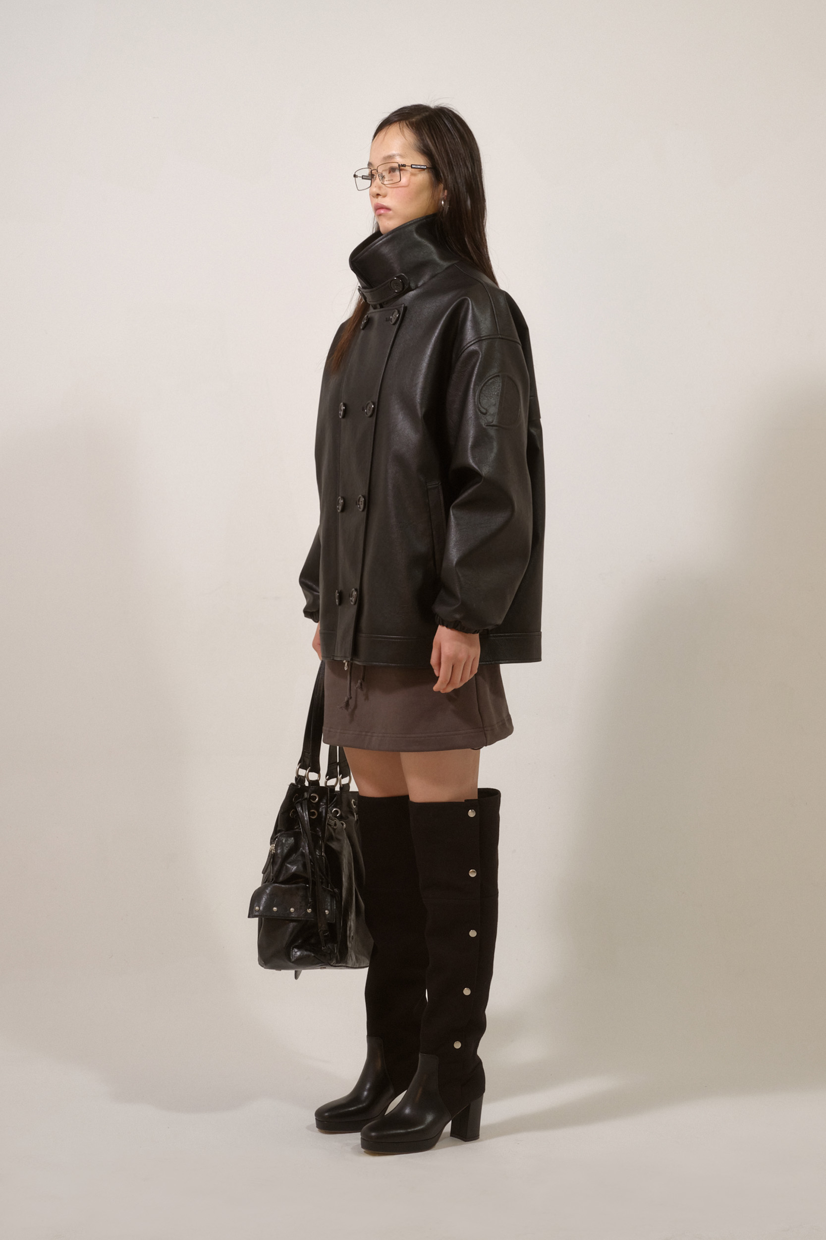 D HALF LEATHER JACKET IN BLACK | DEINET