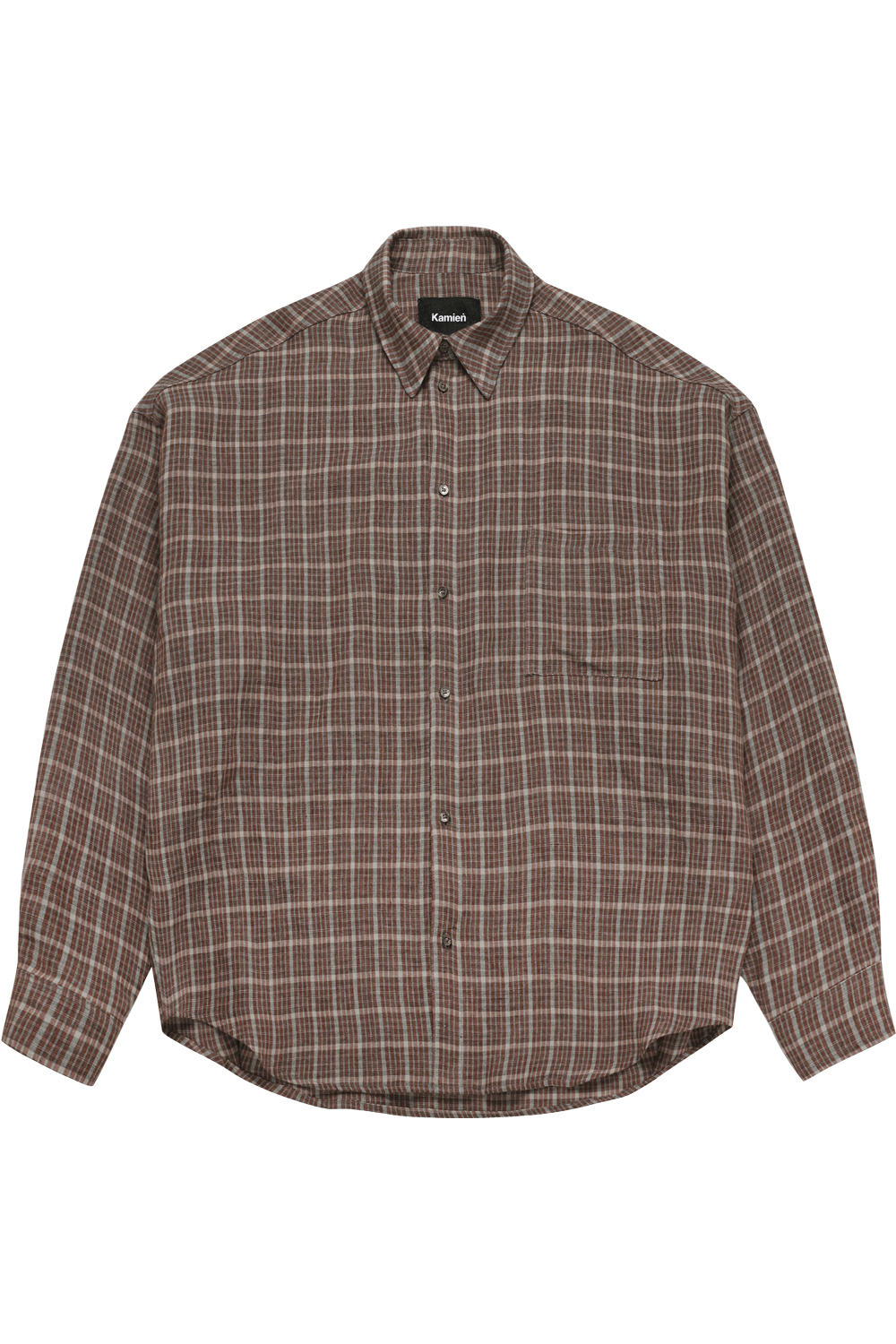 ITALIAN LINEN CHECK SHIRT ORANGE BROWN - Kamien