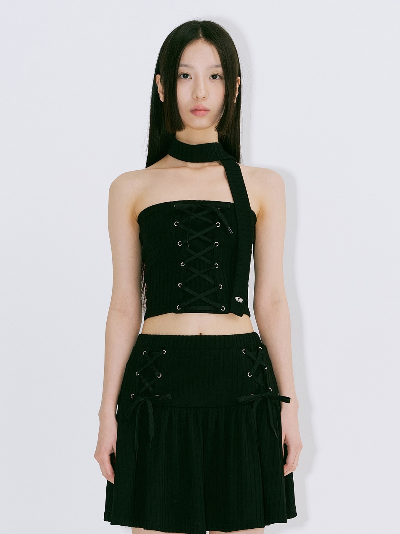 LACE-UP SCARF TUBE TOP_BLACK - NIIER NOR