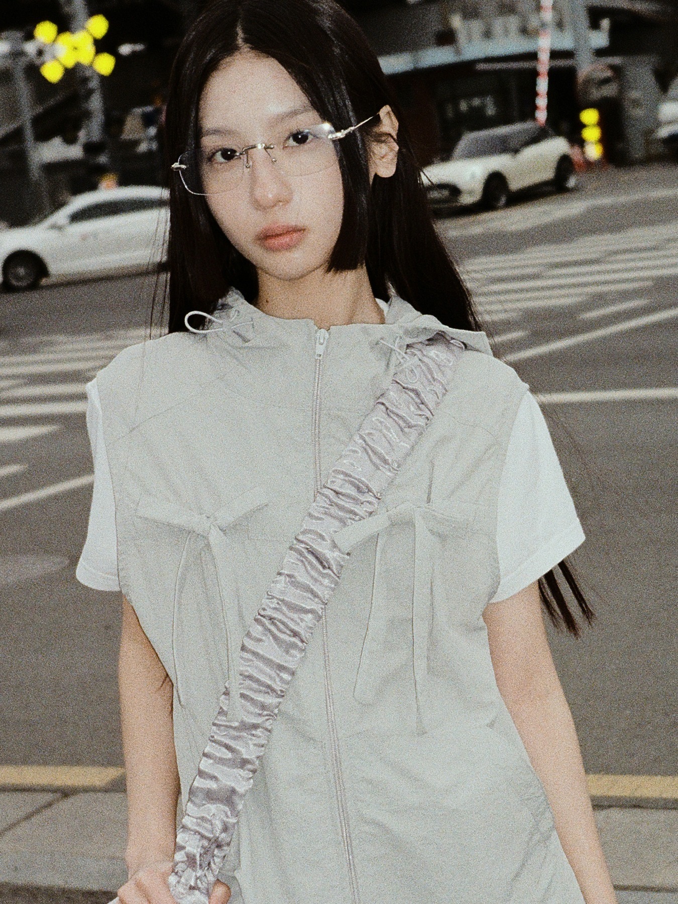 RIBBON ZIP-UP VEST_LIGHT GREY - NIIER NOR