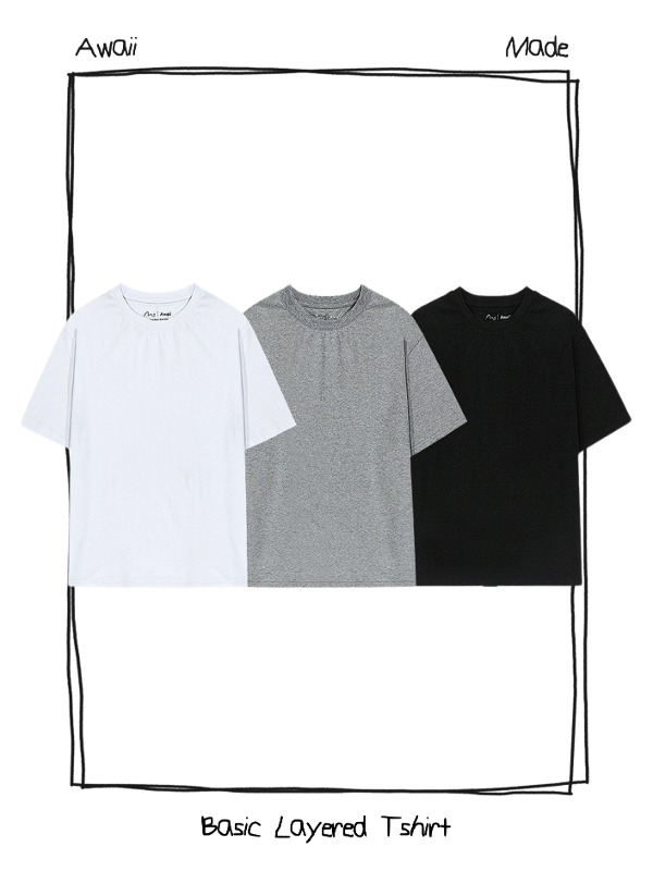 [타임세일 50%/교환 반품 불가능] [기본티는 이걸로 끝장] [Awaii Made] 베이직 레이어드 티셔츠 (3 Color ...