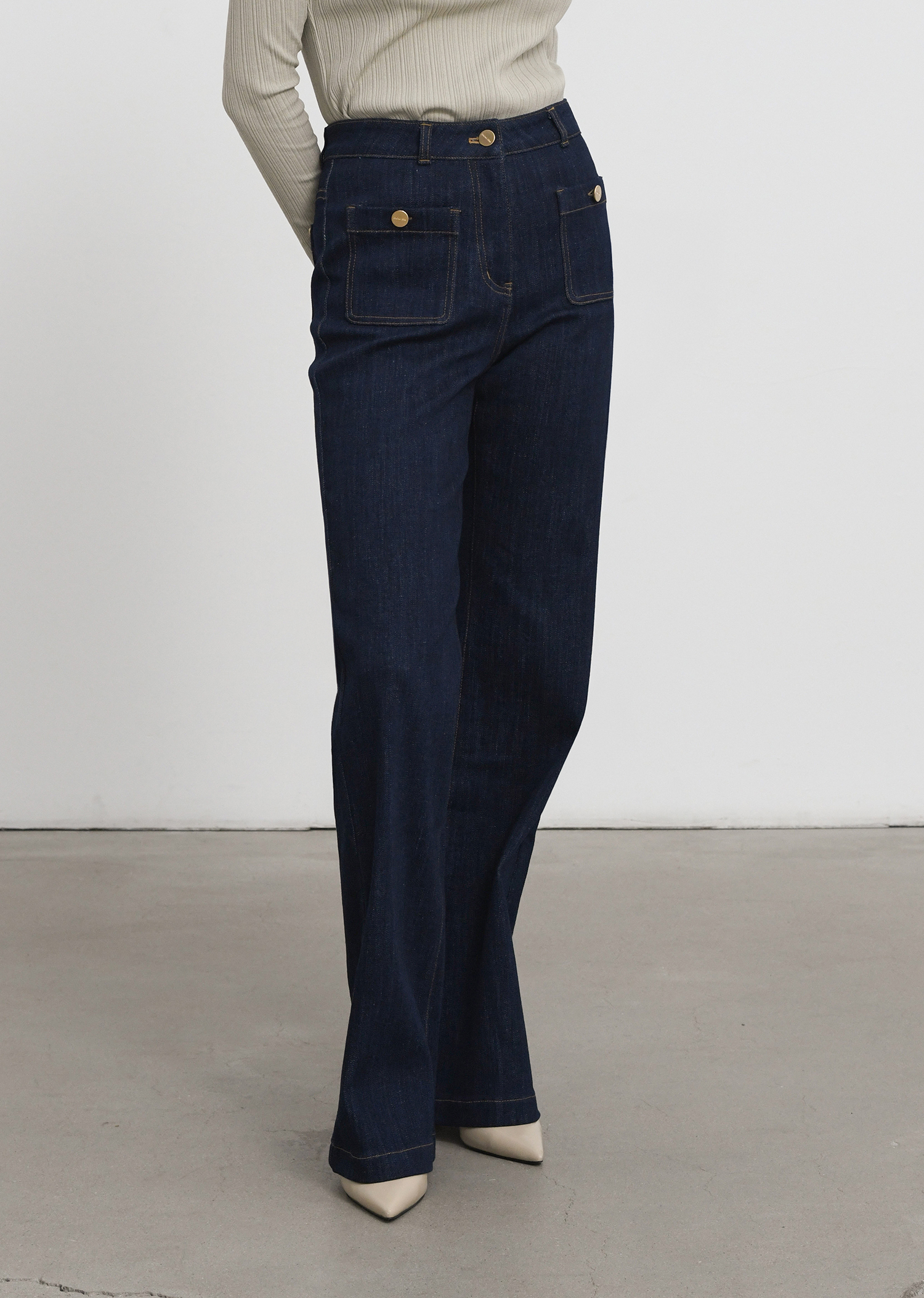 OUT POCKET SPAN BOOTCUT DENIM PANTS(NAVY) - 이보크에라
