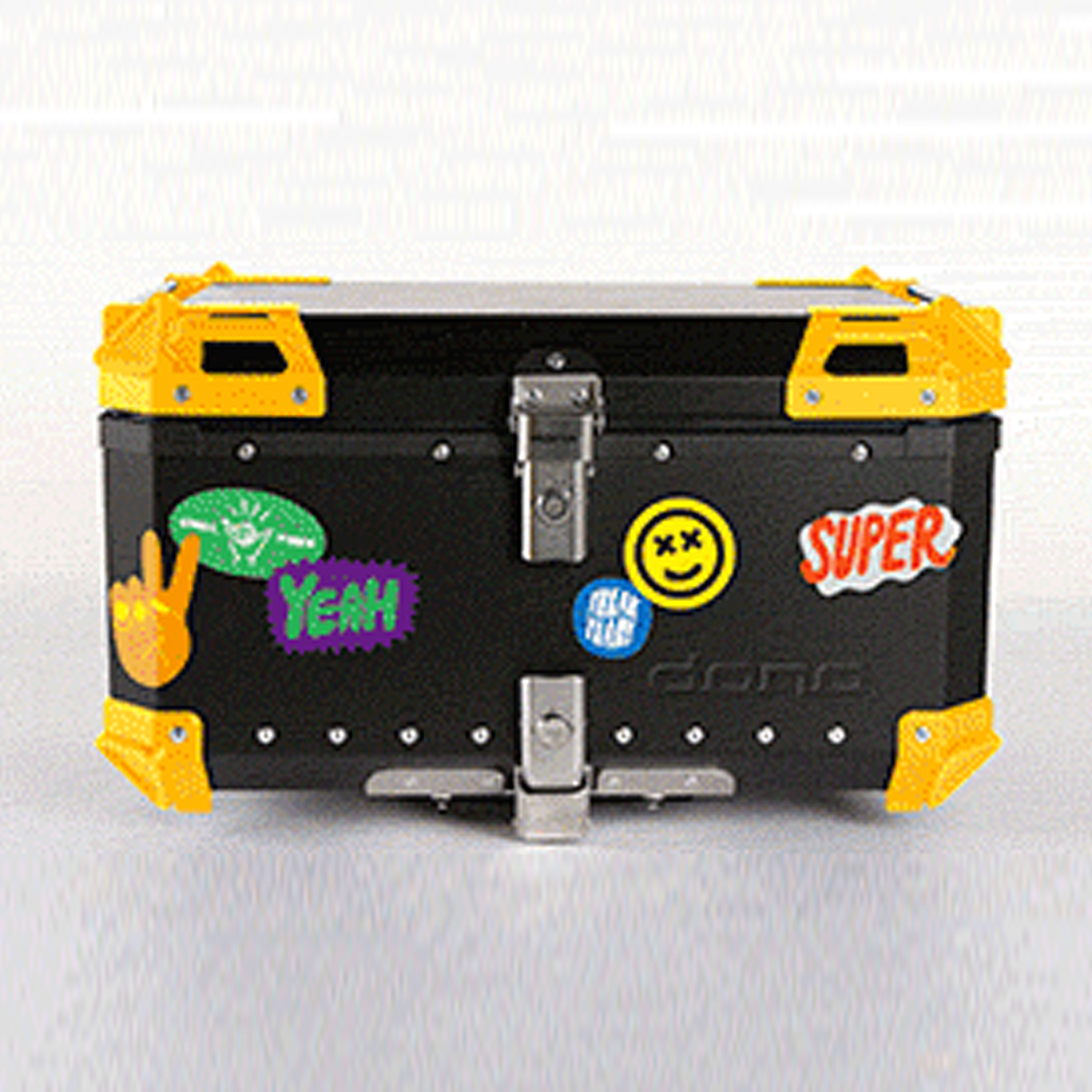 도노 오토바이 배달통 알루미늄 탑박스 대용량 고급 리어백 65L 85L DONO 블랙옐로우 로고 X | 라이더마트