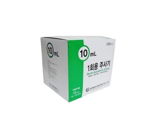 한국백신 일회용주사기 10cc 23g 1인치(25mm) 1통 100개