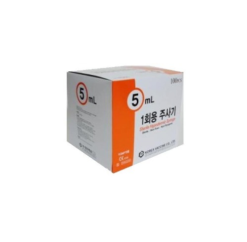 한국백신 일회용주사기 5cc 23g 1인치(25mm) 1통 100개
