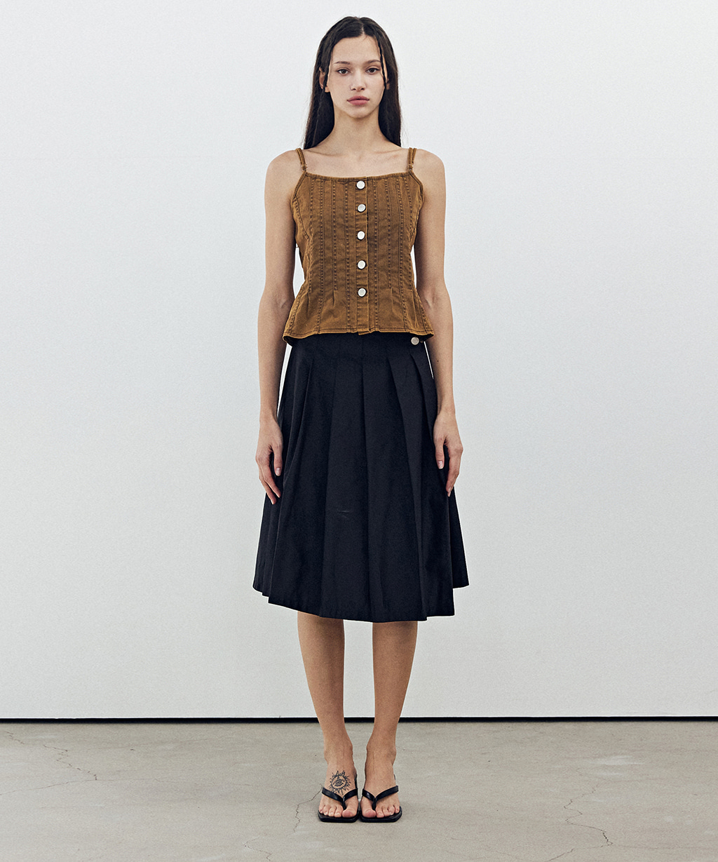 Button Pleats Wrap Skirt Black - RENSE