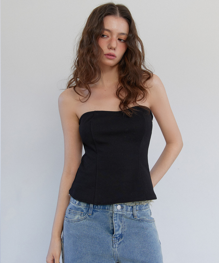 Line Zipper Tube Top Black - RENSE