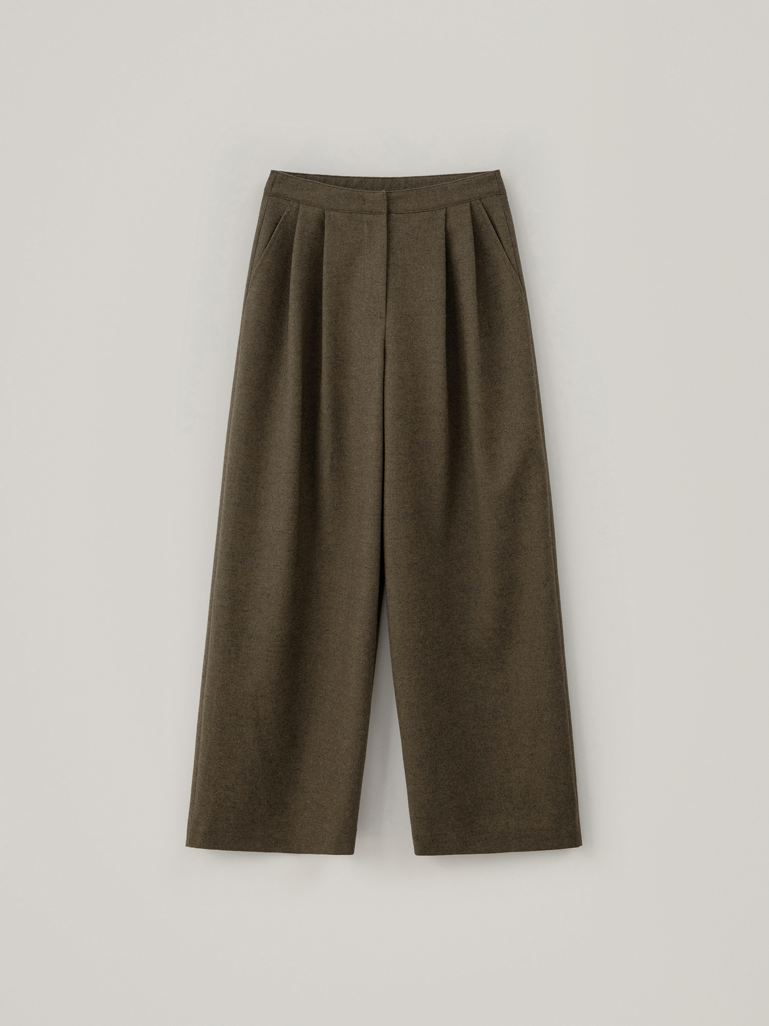 Herringbone Wool Two Tuck Slacks - Brown - CHE-SEOUL