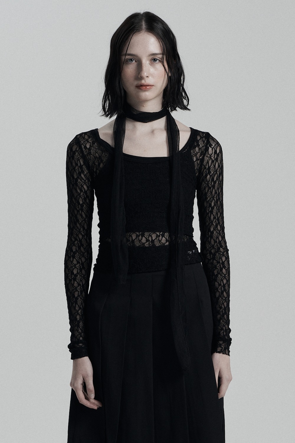 [ANIV] FLOWER NET LACE LONG SLEEVE BLACK - ANIV | 리켓