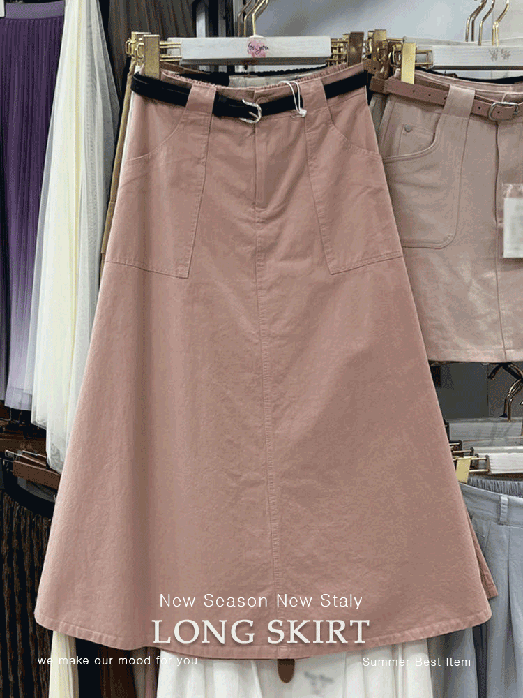 PS-349 포켓 코튼 롱스커트 - 옷단지