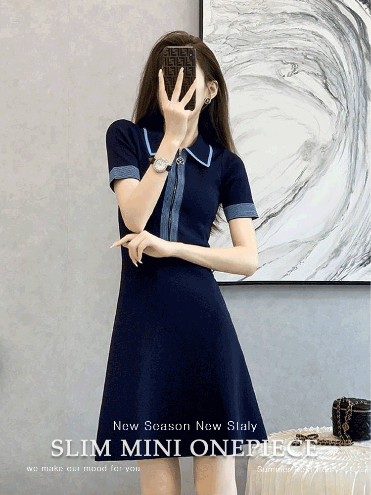 DD-278 슬림 반집업 미니 원피스 - 옷단지