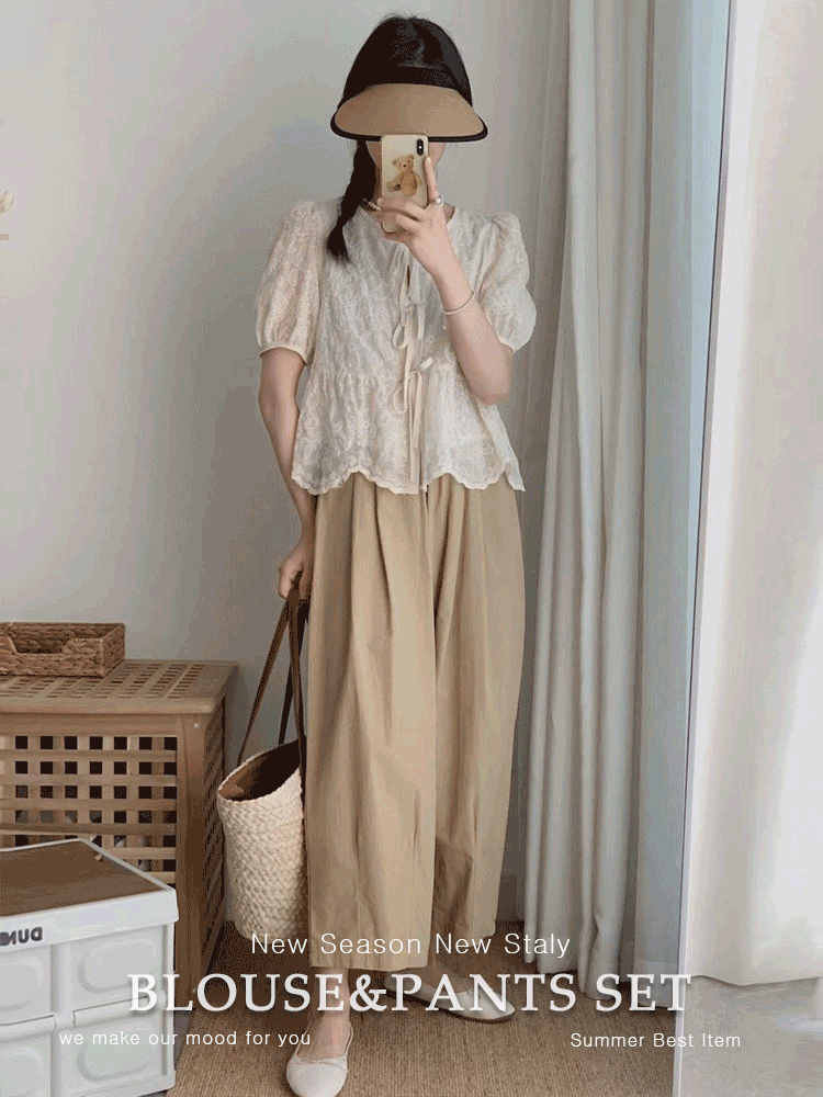 UL-199 레이스 블라우스&9부 팬츠 - 옷단지