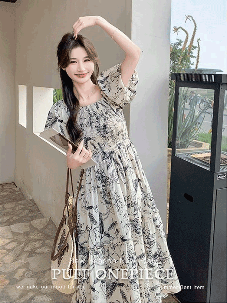 DD-356 퍼프 플레어 롱 원피스 - 옷단지