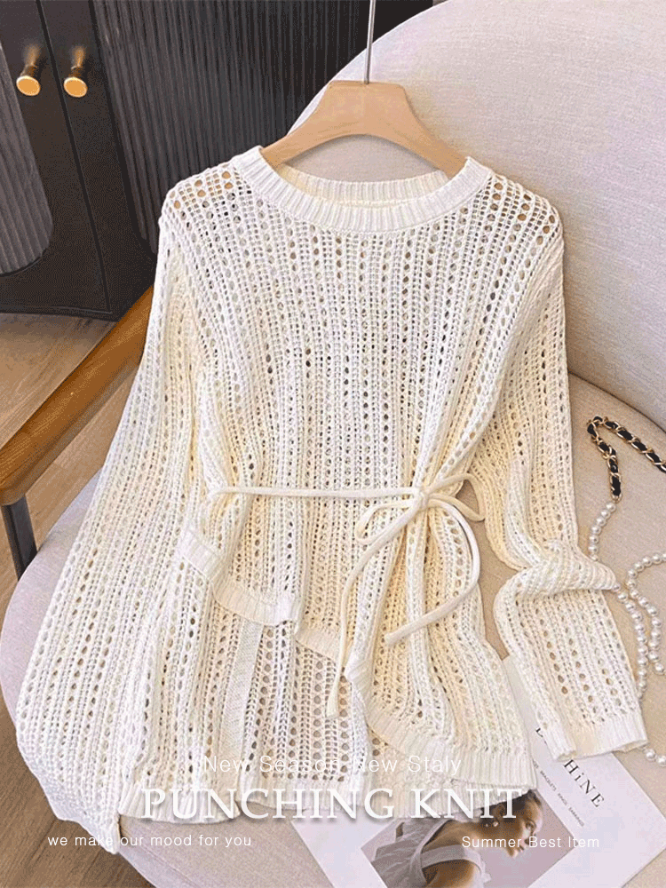 AK-875 언발 펀칭 긴팔 니트 - 옷단지