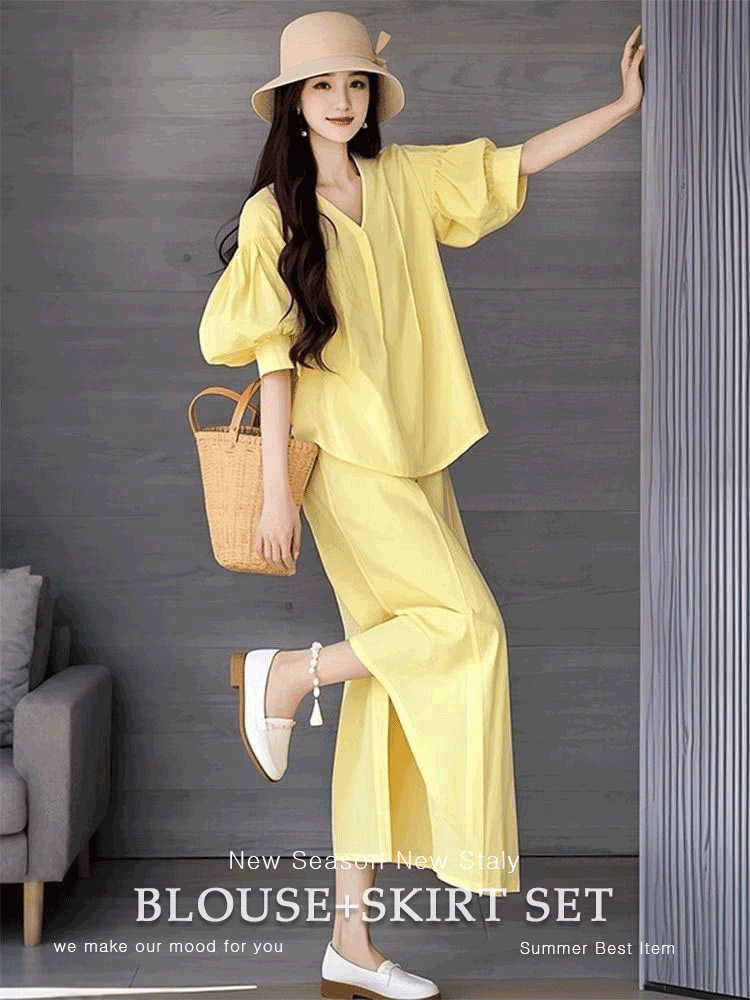 UL-219 블라우스 롱스커트 세트 - 옷단지