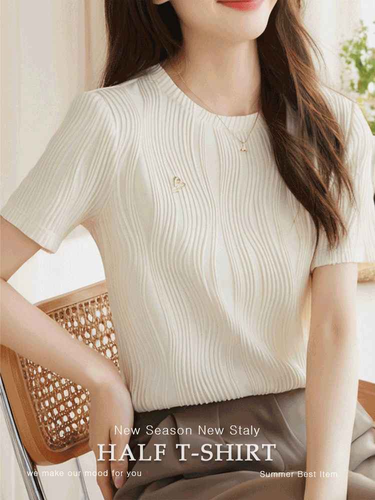 AT-958 웨이브 라운드 반팔 티셔츠 - 옷단지