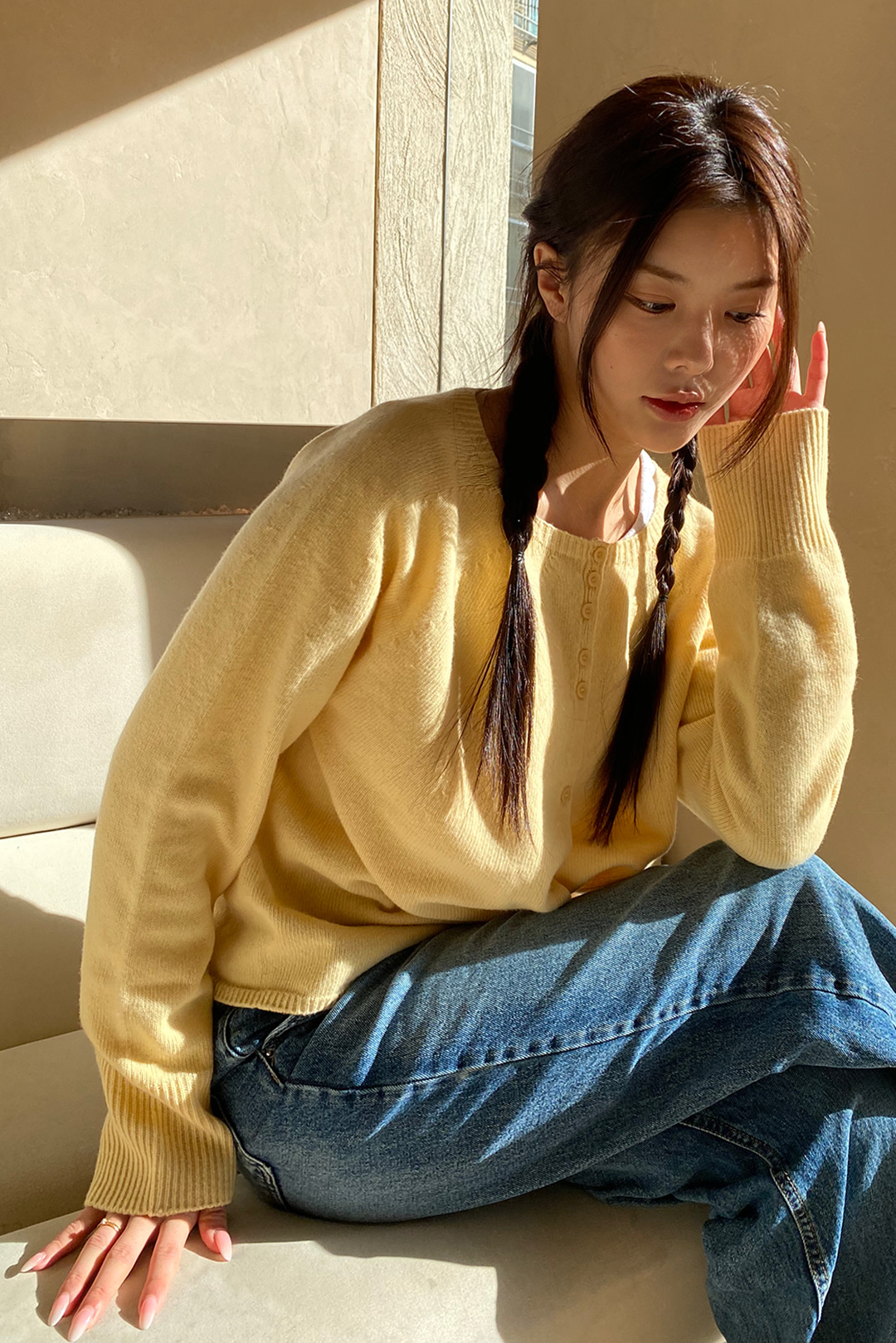 CASHMERE WHOLE GARMENT CARDIGAN - LEMON | 잽드